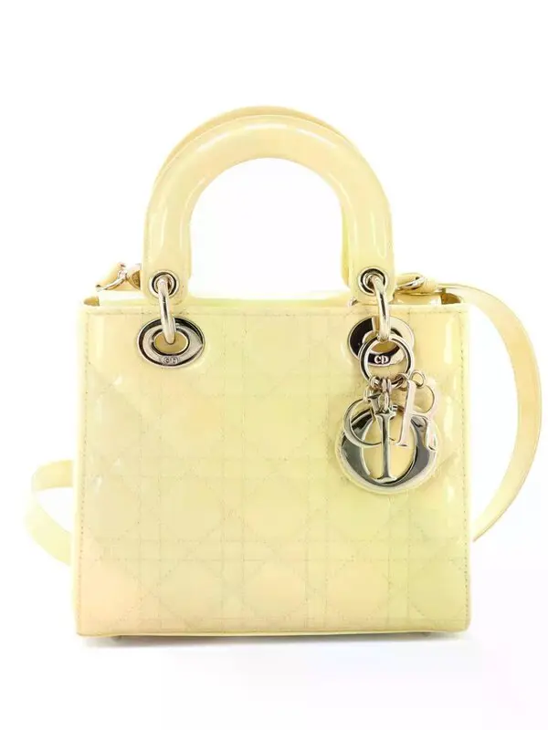 Dior Lady Bag Cannage Quilt Patent Small Satchel - Yellow