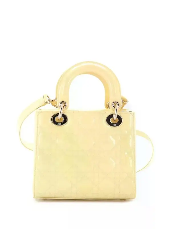 Dior Lady Bag Cannage Quilt Patent Small Satchel - Yellow