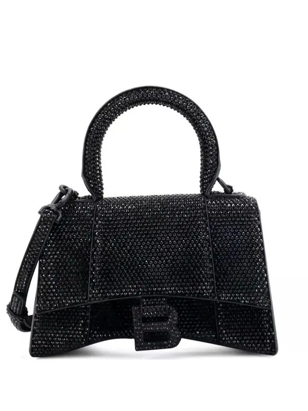 Balenciaga Hourglass Top Handle Bag Suede With Crystals Xs Crossbody Bag - Black
