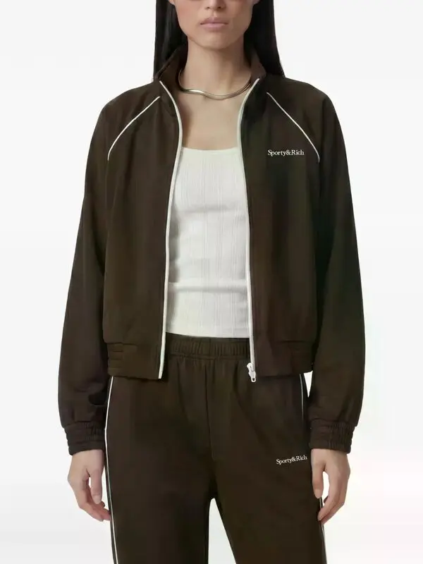 SPORTY & RICH Serif-logo Zip-up Sweatshirt