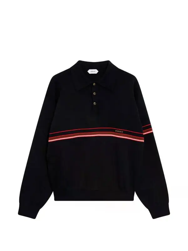 Versace Striped Long-sleeve Polo Shirt - Blue