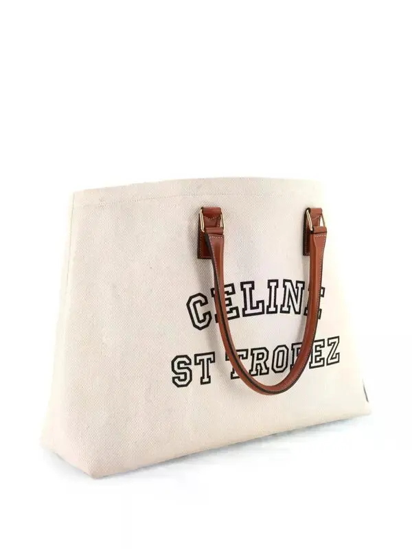 Celine St. Tropez Horizontal Cabas Canvas With Leather Tote Bag - Neutrals