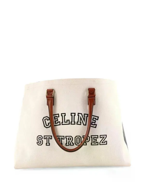Celine St. Tropez Horizontal Cabas Canvas With Leather Tote Bag