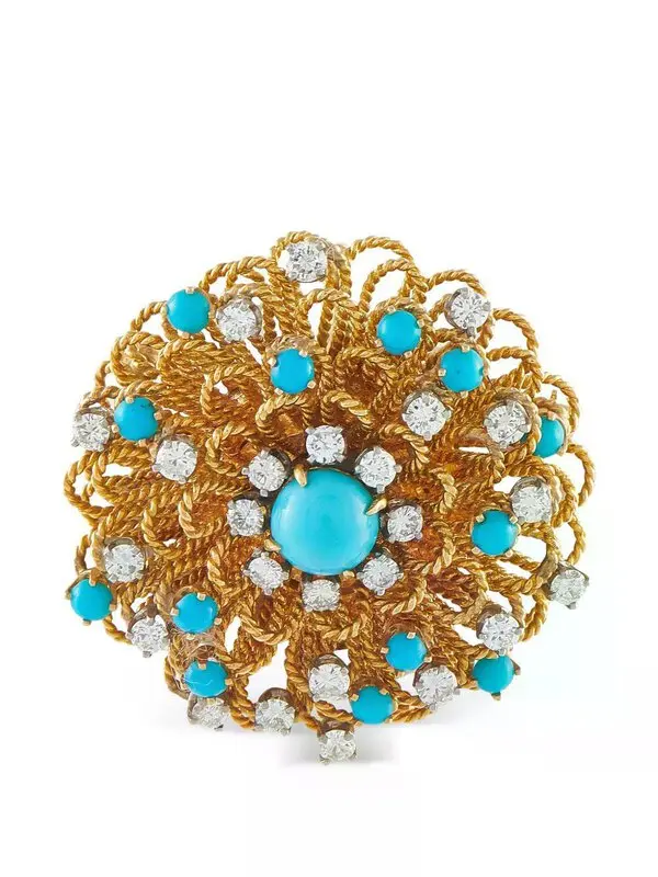 LB EXCLUSIVE 18k Yellow Turquoise And Diamond Brooch - Gold