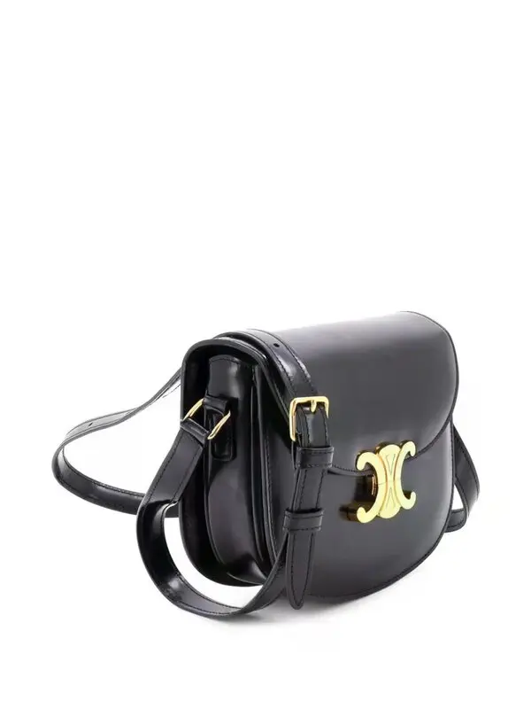 Celine Triomphe Besace Clea Flap Bag Leather Shoulder Bag - Black