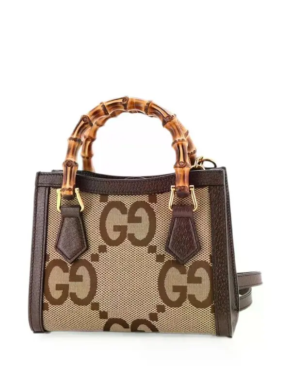 Gucci Diana Nm Bamboo Handle Tote Jumbo Gg Canvas Mini Shoulder Bag - Brown