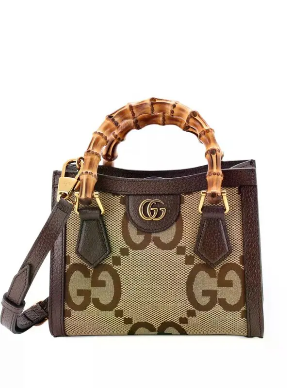 Gucci Diana Nm Bamboo Handle Tote Jumbo Gg Canvas Mini Shoulder Bag - Brown