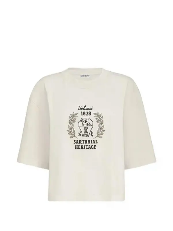 Brunello Cucinelli Cotton Jersey T-shirt With Embroidery - Neutrals