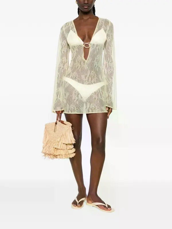 Oseree Lace Mini Beach Dress - Yellow