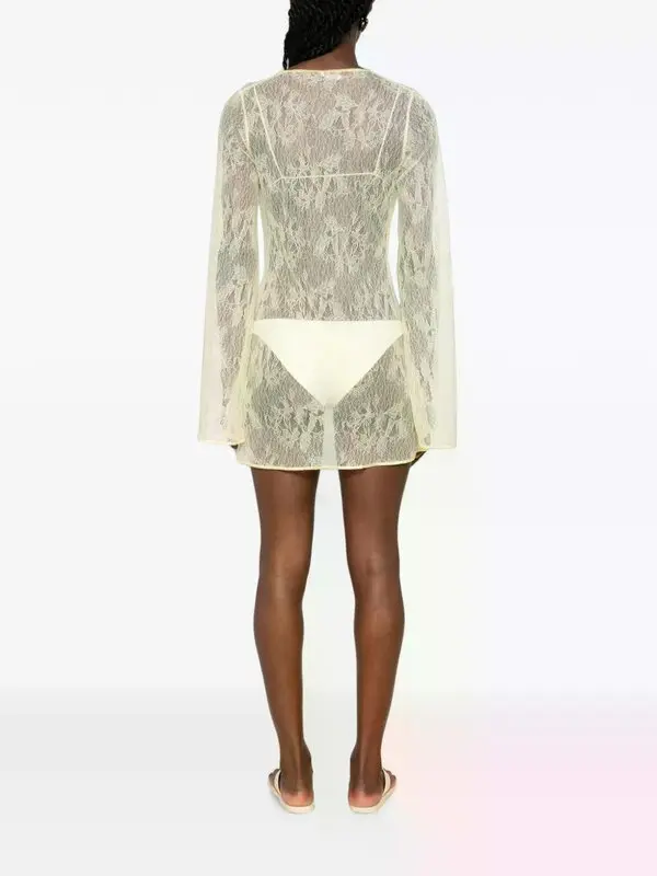 Oseree Lace Mini Beach Dress - Yellow