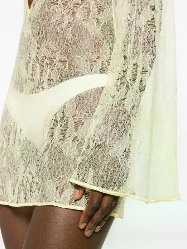 Oseree Lace Mini Beach Dress - Yellow