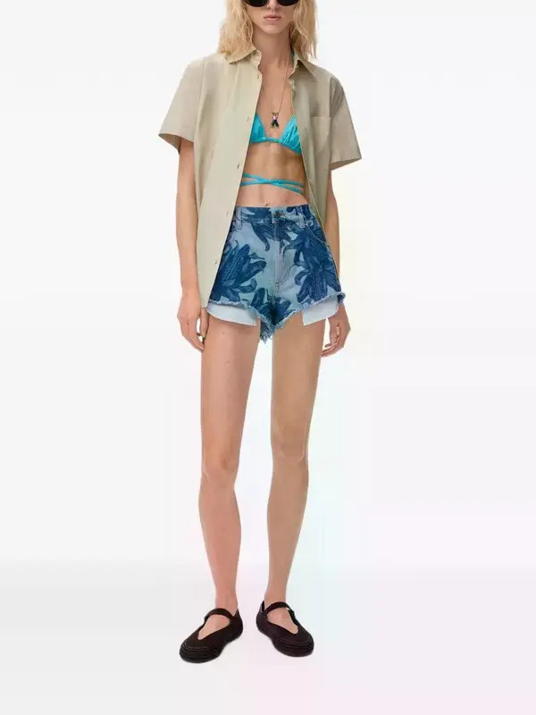 Loewe Floral Print Frayed Hem Shorts - Blue