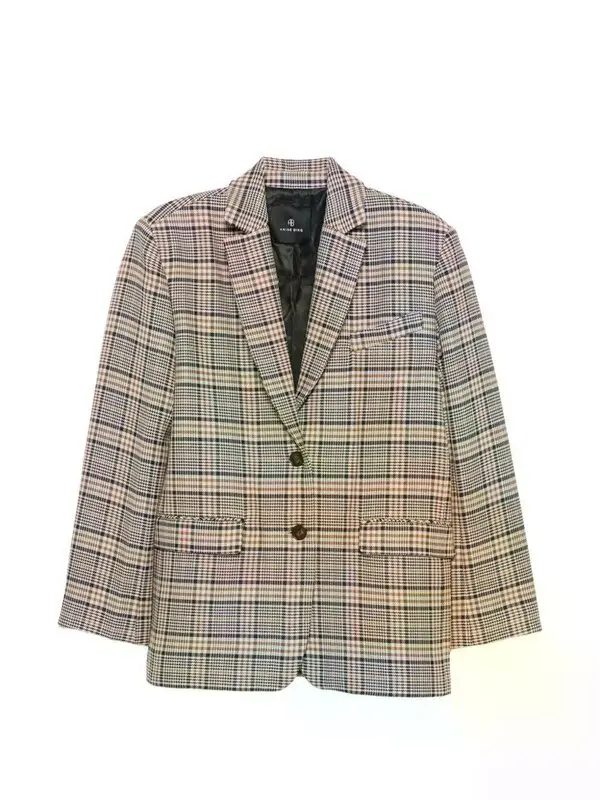 ANINE BING Quinn Check-pattern Single-breasted Blazer - Neutrals