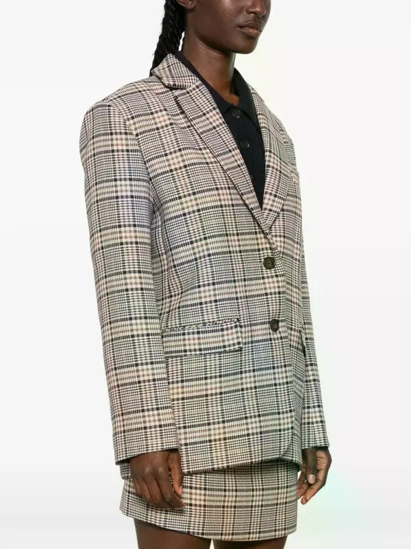 ANINE BING Quinn Check-pattern Single-breasted Blazer - Neutrals