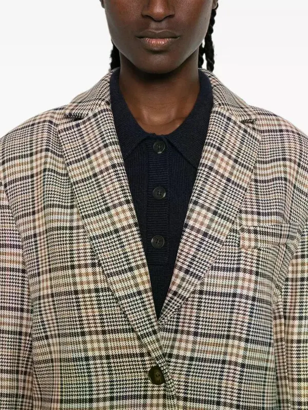 ANINE BING Quinn Check-pattern Single-breasted Blazer - Neutrals