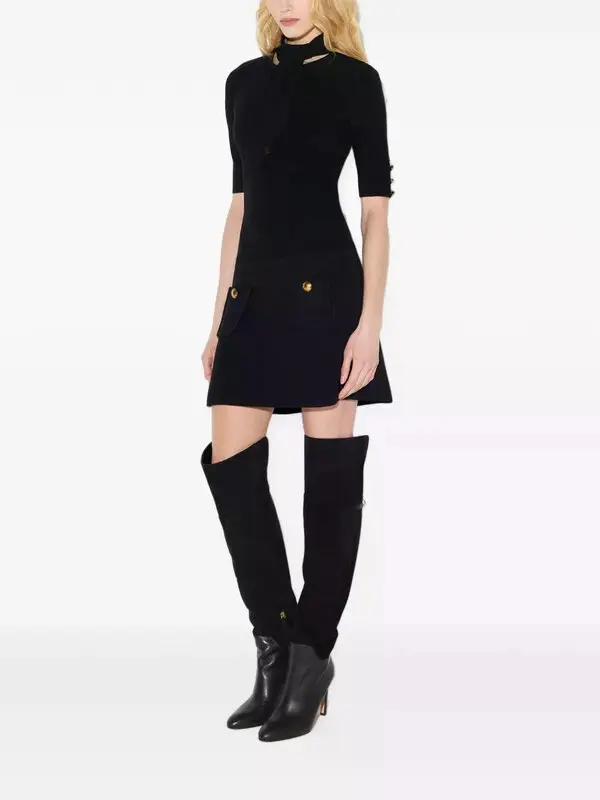 Elisabetta Franchi Ribbed Knit Tie-neck Dress With Button Details