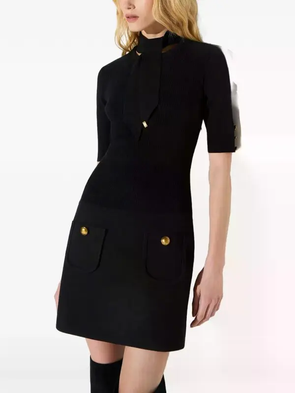 Elisabetta Franchi Ribbed Knit Tie-neck Dress With Button Details