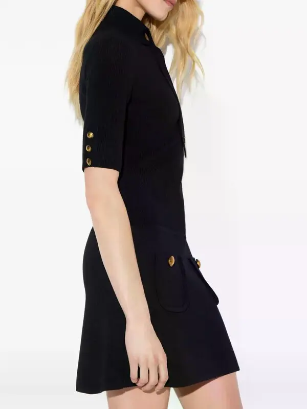 Elisabetta Franchi Ribbed Knit Tie-neck Dress With Button Details