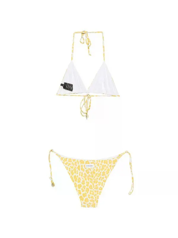 FISICO Halterneck Triangle Bikini With Leopard Print And Gold-tone Charms - Yellow