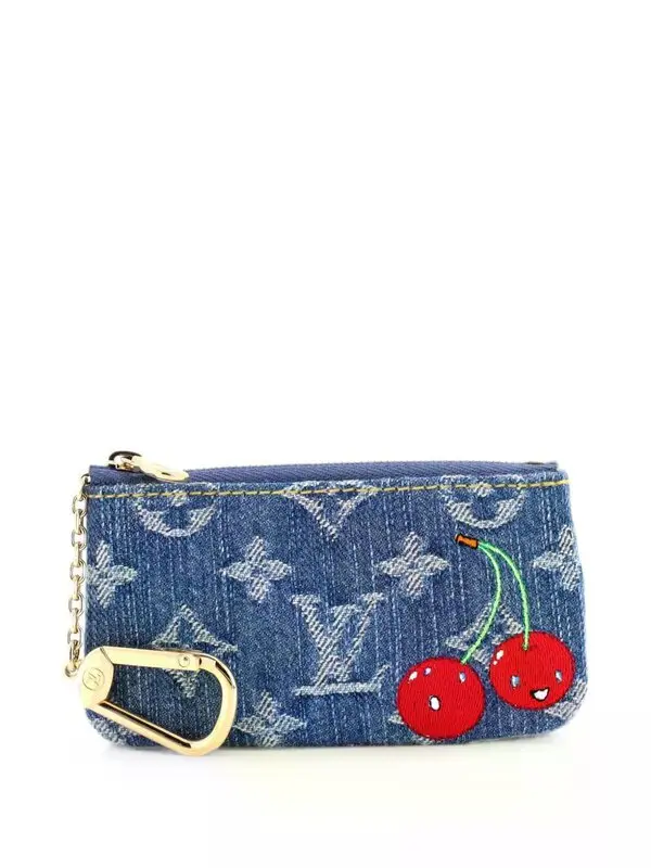 LOUIS VUITTON X Takashi Murakami Key Limited Edition Monogram Cerises Denim Pouch - Blue