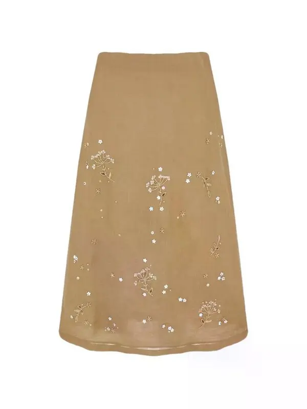 Lorena Antoniazzi Embroidered Elasticated-waist Midi Skirt - Neutrals