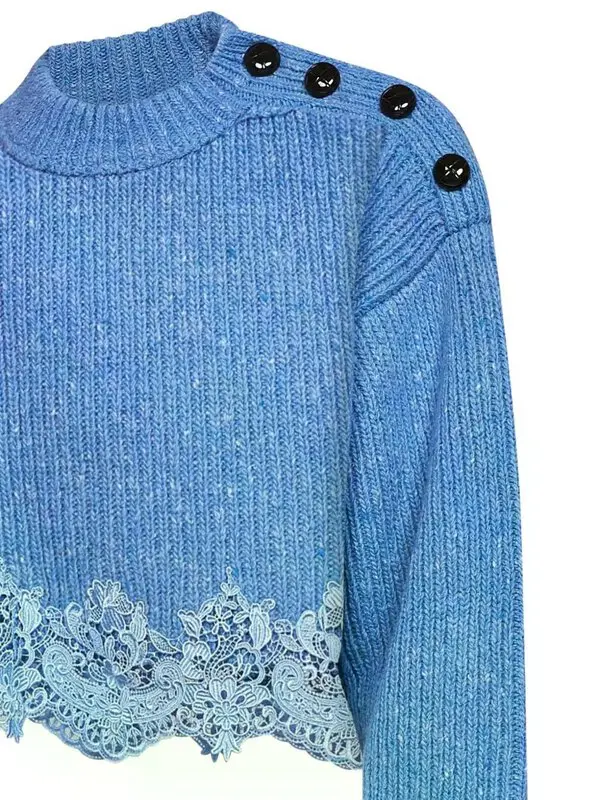 Chloé Lace-trimmed Button-shoulder Cropped Sweater