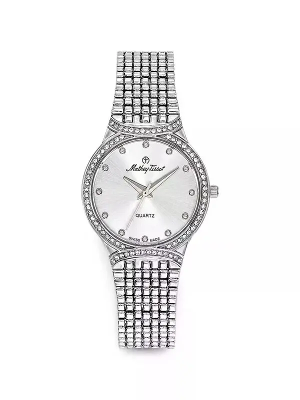 MATHEY TISSOT Classic Quartz Watch With Crystal Embellishments - Silver
