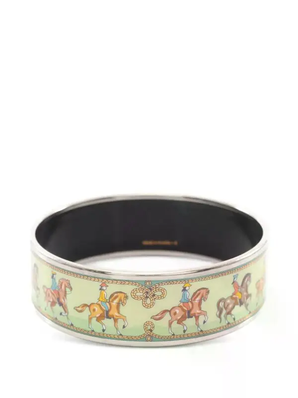 Hermès Gm Emaile Bangle Bracelet With Horse Motif - Green