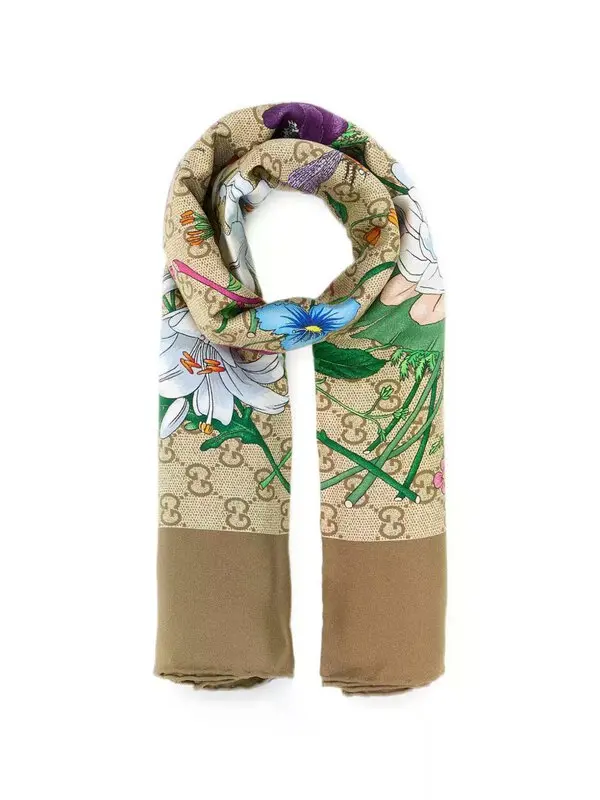 Gucci Flora-print Silk Scarf