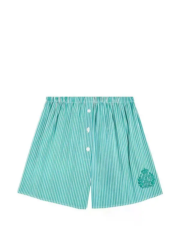 SPORTY & RICH Crest Striped Cotton Shorts