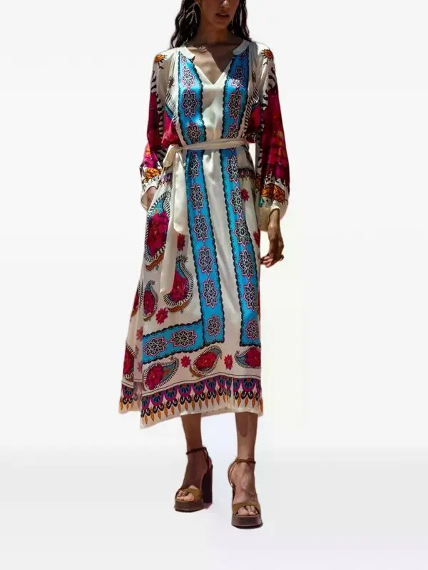 NEMA Freya Paisley-print Belted Midi Dress