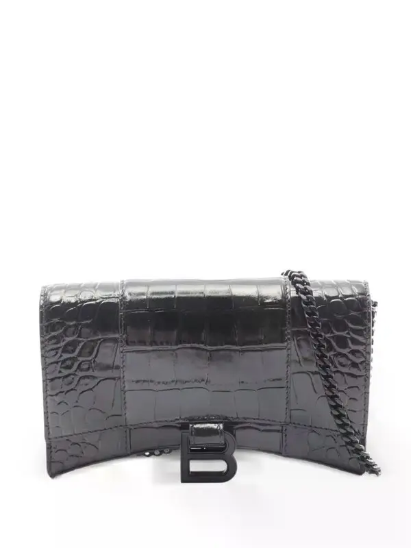 Balenciaga Hourglass Croc-embossed Chain Shoulder Bag - Black