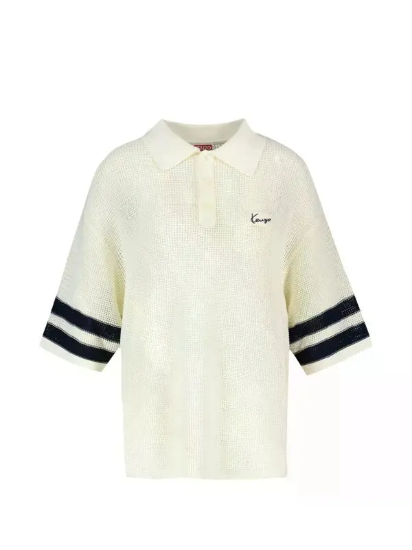 Kenzo Crochet-knit Striped Polo Shirt - Neutrals