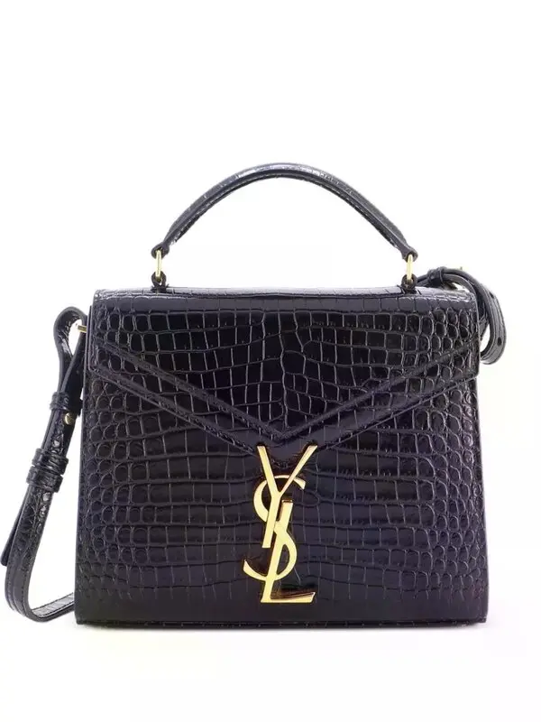 Saint Laurent Cassandra Top Handle Bag Crocodile Embossed Leather Mini Shoulder Bag - Black