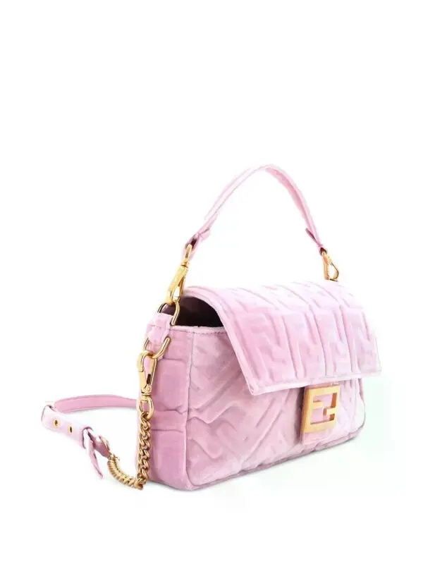 Fendi Baguette Nm Bag Zucca Embossed Velvet Medium Shoulder Bag - Pink