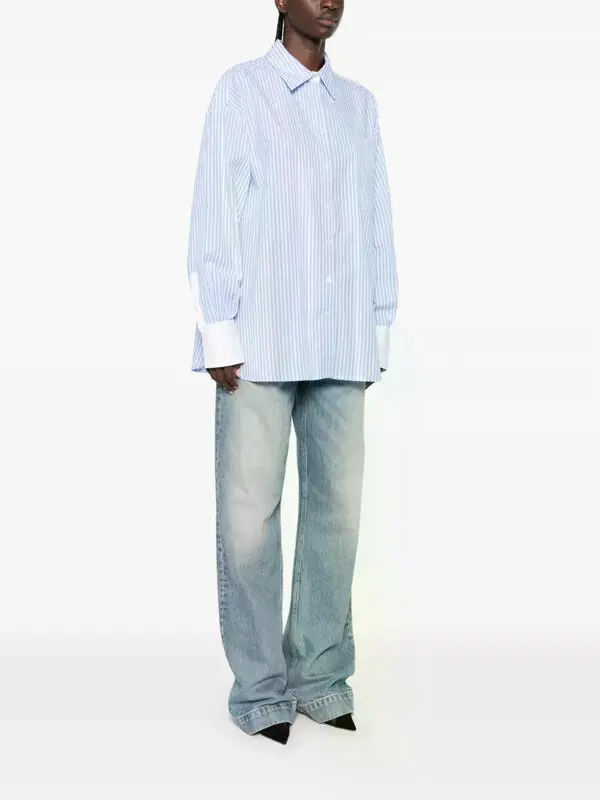 VICOLO Vertical-stripe Contrast-cuff Shirt