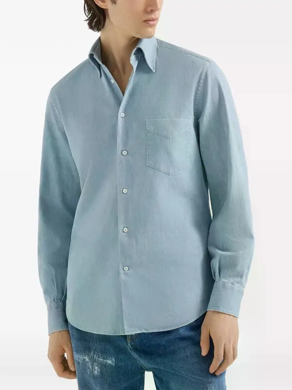Brunello Cucinelli Lightweight Denim Shirt With Italian Collar And Chest Pocket - Blue