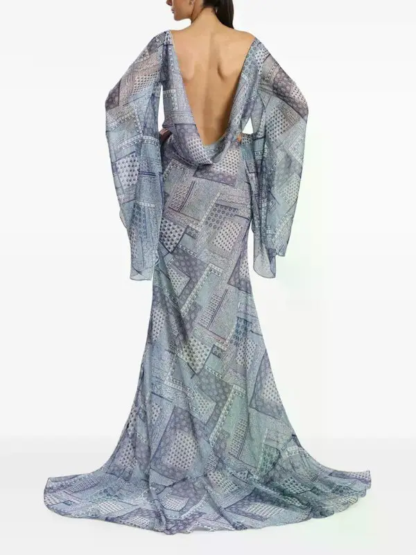 MIAU BY CLARA ROTESCU Patchwork-print Open-back Maxi Dress