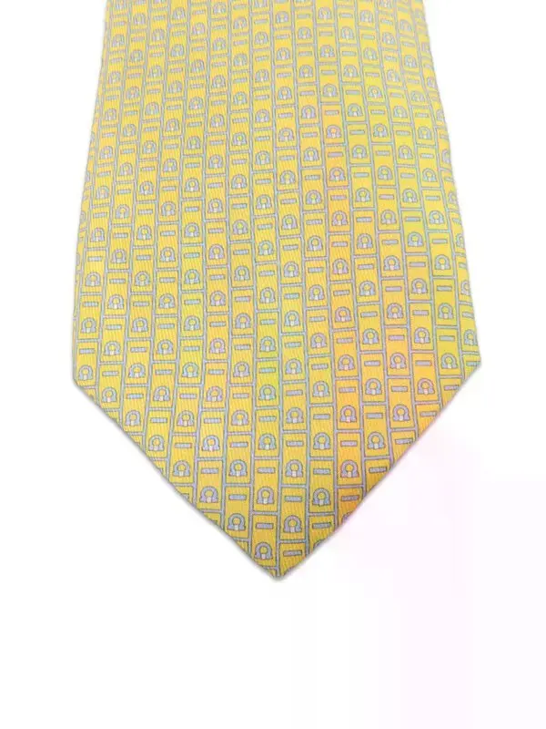 FERRAGAMO Gancini Print Silk Neck Tie - Yellow