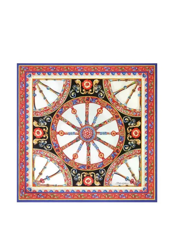 Dolce & Gabbana 70x70 Carretto-print Silk Twill Scarf - White