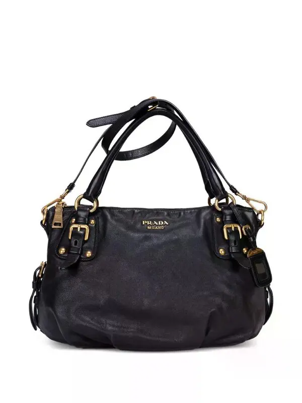 Prada Buckled Leather Shoulder Bag - Black
