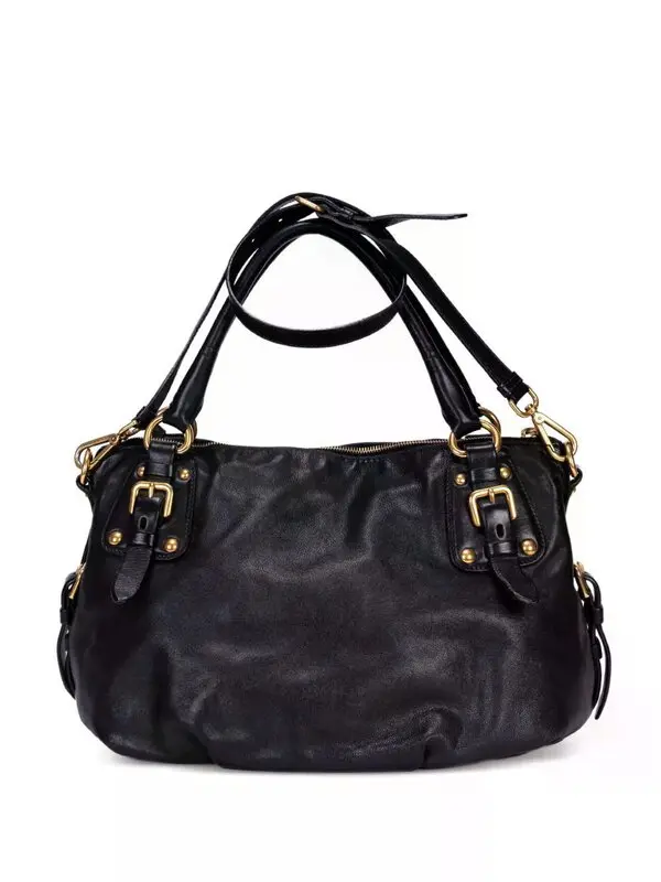 Prada Buckled Leather Shoulder Bag - Black