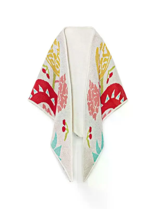 NEVER FULLY DRESSED Graphic-print Intarsia-knit Shawl - Neutrals