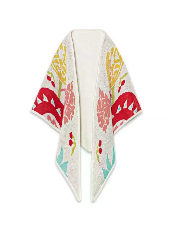 NEVER FULLY DRESSED Graphic-print Intarsia-knit Shawl - Neutrals