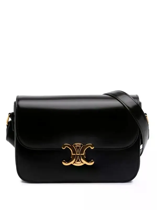Celine 2025 Classique Shiny Calfskin Triomphe Crossbody Bag - Black