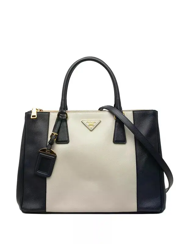 Prada 2013-2026 Medium Bicolor Saffiano Lux Galleria Double Zip Satchel - Black
