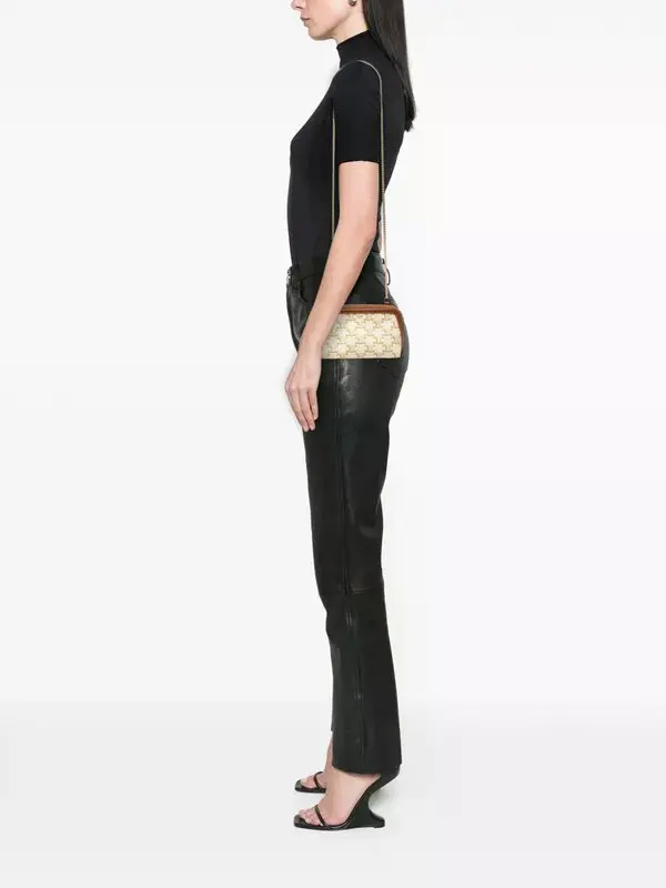 Celine 2021 Triomphe Coated Canvas Clutch On Chain Crossbody Bag - White