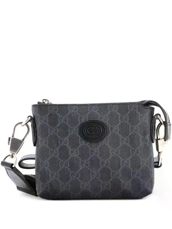 Gucci Interlocking G Patch Gg Coated Canvas Mini Messenger Bag - Black