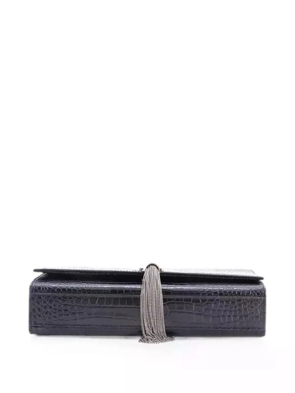 Saint Laurent Classic Monogram Tassel Crocodile Embossed Leather Medium Crossbody Bag