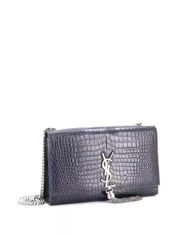 Saint Laurent Monogram Tassel Crocodile Embossed Leather Medium Crossbody Bag